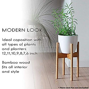 GreeMoose Plant Stand I Mid Century Indoor, Bamboo, Wooden, Adjustable (8-12 Inch), Tall Modern Plant Holder (Planter Not Included)