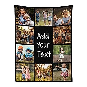Customized Blanket with Photos & Text for Mom Dad Baby Family Friends Personalized Picture Blanket for Birthday Christmas for Women Sister Wife Grandma(10 Photos,50x60 Fleece)