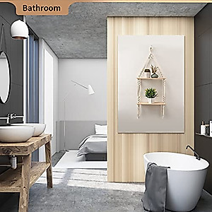 Easever Hanging Shelves for Wall, 2-Tier Macrame Shelf Wooden Floating Shelf Plant Hanger, Wall Hanging Boho Shelf Room Decor for Window, Bathroom, Bedroom, Apartment, Living Room