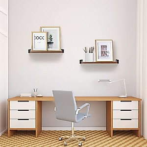 Pemtow Floating Wall Shelves Set of 2, Sized 14.4” and 15.7”, Rustic Wood Storage Hanging Shelf for Bedroom Living Room Bathroom Kitchen