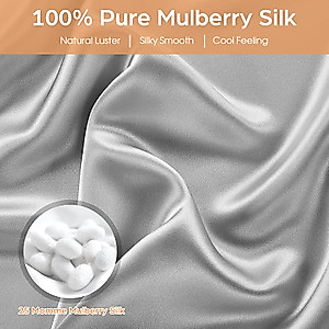 Veaken Silk Pillowcase for Hair and Skin, 2 Pack 100% Mulberry Silk Pillowcase 25 Momme, 600 Thread Count, Both Side Pure Silk Pillow Cover with Hidden Zipper (Gray, Queen 20''×30'')