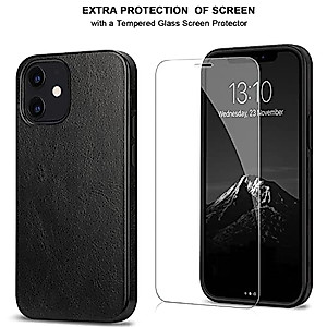 TENDLIN Compatible with iPhone 12 Case/iPhone 12 Pro Case Premium Leather TPU Hybrid Case (Black)