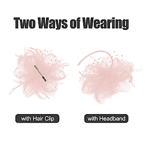UTTPLL Fascinators for Women Tea Party Headband Kentucky Derby Hats Wedding Cocktail Flower Mesh Feathers Headwear Hair Clip Blush Pink