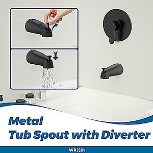 WRISIN Black Shower Faucet Set with Tub Spout, Black Shower Head and Handle Set, Matte Black Shower Fixtures with 6 Inch High-Pressure Rain Shower Head