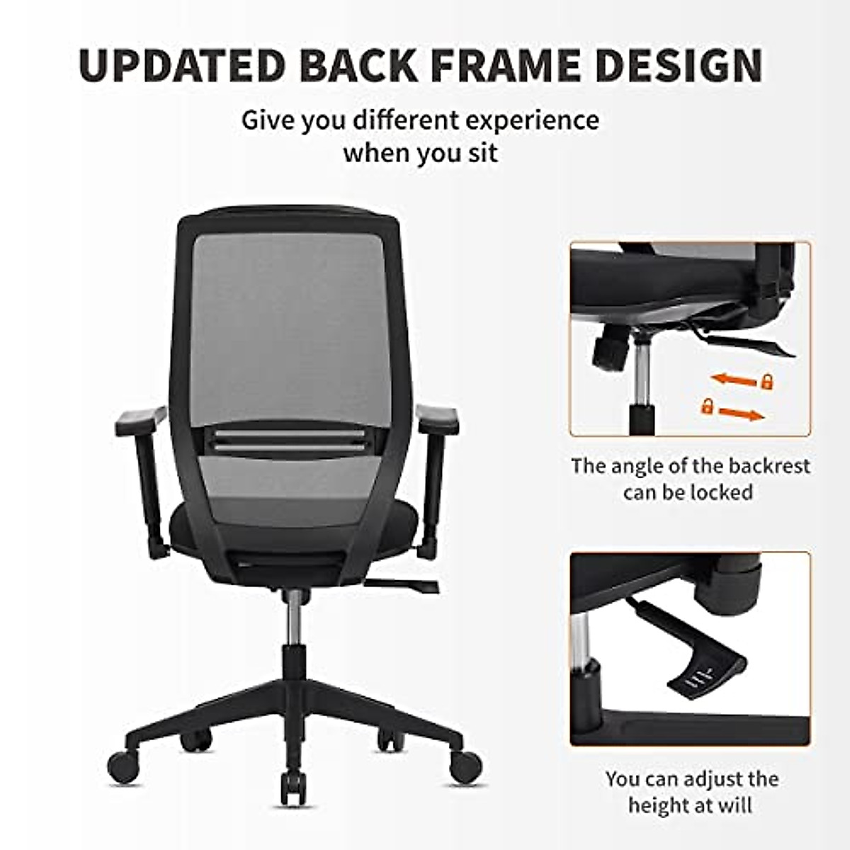 KLG TECH Ergonomic Office Chair, High Back Office Chair with Lumbar Support, Black Mesh Back Big and Tall Office Chair, Height Adjustable Swivel Office Desk Chairs for Home and Office