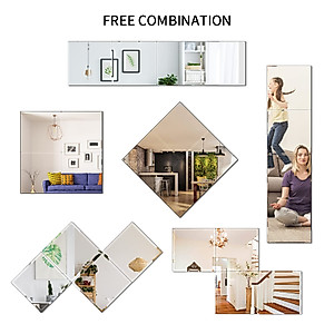 PETAFLOP 14x48 Inch Full Length Mirror Wall Mounted and 4PCS 11x11 Inch Mirror Tiles