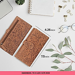 Real Leather Women Wallet Leather with RFID Blocking -Trifold Card Holder Designer Ladies Clutch with ID Window Wallets (Cognac1)