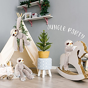 Hanging Sloth Stuffed Animals 18 Inch Three Toed Sloth Plush Toy with Hook and Loop Hands Hanging Sloth Toy for Boys Girls Bedroom Animal Themed Birthday Party Favors Decoration (4 Pcs)