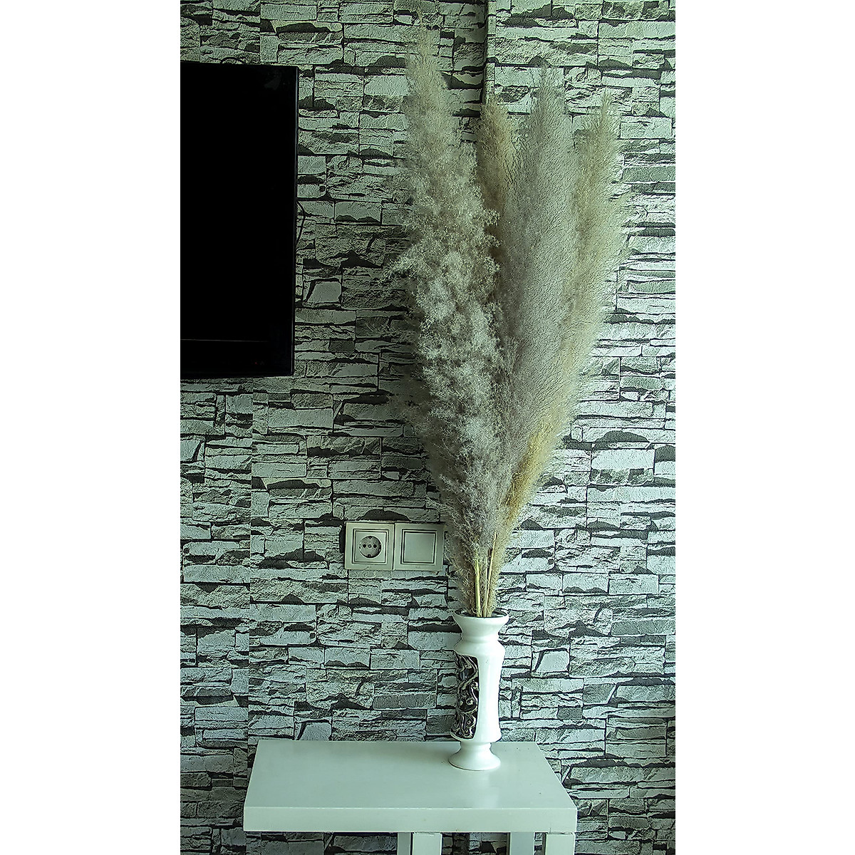 Natural & Dried Pampas Grass Plant Tall Gray 48"/120Cm 5 Stem 27+ Inch Plume for Flower Arrangement & Vase Decoration – Boho Bohemian Garden & Farmhouse Luxury Decor for Home,Wedding