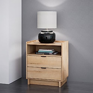 Prepac Simply Modern Nightstand Bedside Table, Natural Oak Nightstand for Bedroom, End Table with 2 Drawers and Open Shelf 23.75" W x 26.75" H x 16" D