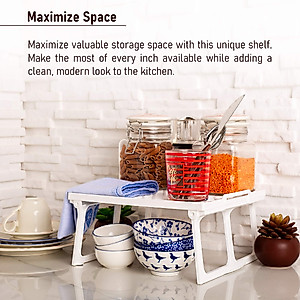 EDNA HOME Cabinet Shelf Organizer, Elegant Stacking Cabinet Rack, 11in x 11.8in, Sturdy Plastic Pantry and Counter Shelf for Kitchen, Closet, Bathroom, Bedroom, Office, Made in Europe, 1-Pack,Large