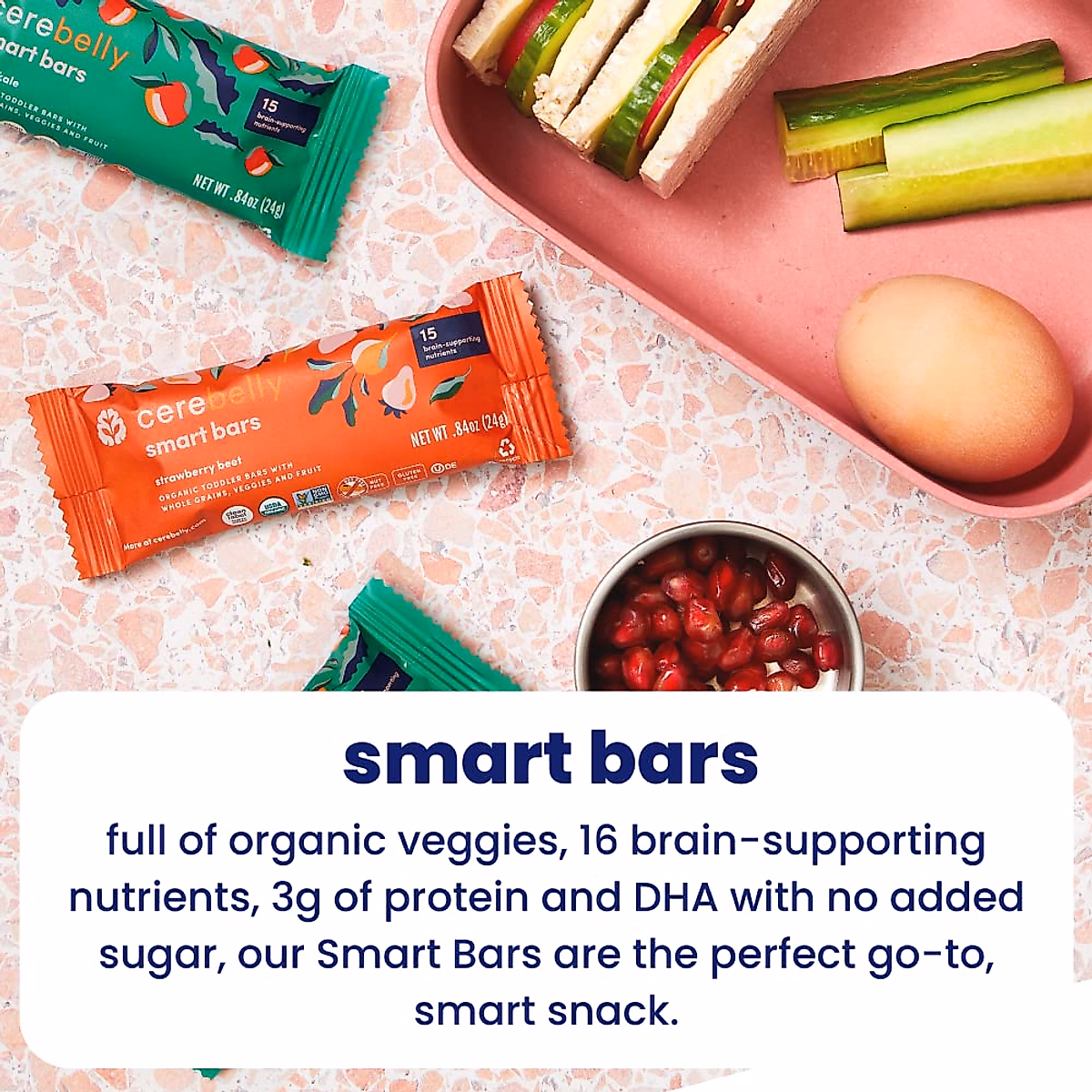 Cerebelly Toddler Snack Bars – Organic Apple Kale Smart Bars (Pack of 5), Healthy Snack Bars for Kids - 16 Brain-supporting Nutrients
