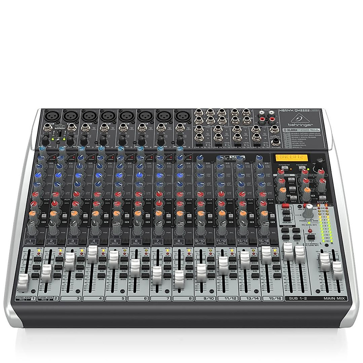 Behringer Xenyx QX2222USB Premium 22-Input 2/2-Bus Mixer with Xenyx Mic Preamps and Compressors, KLARK TEKNIK Multi-FX Processor, Wireless Option