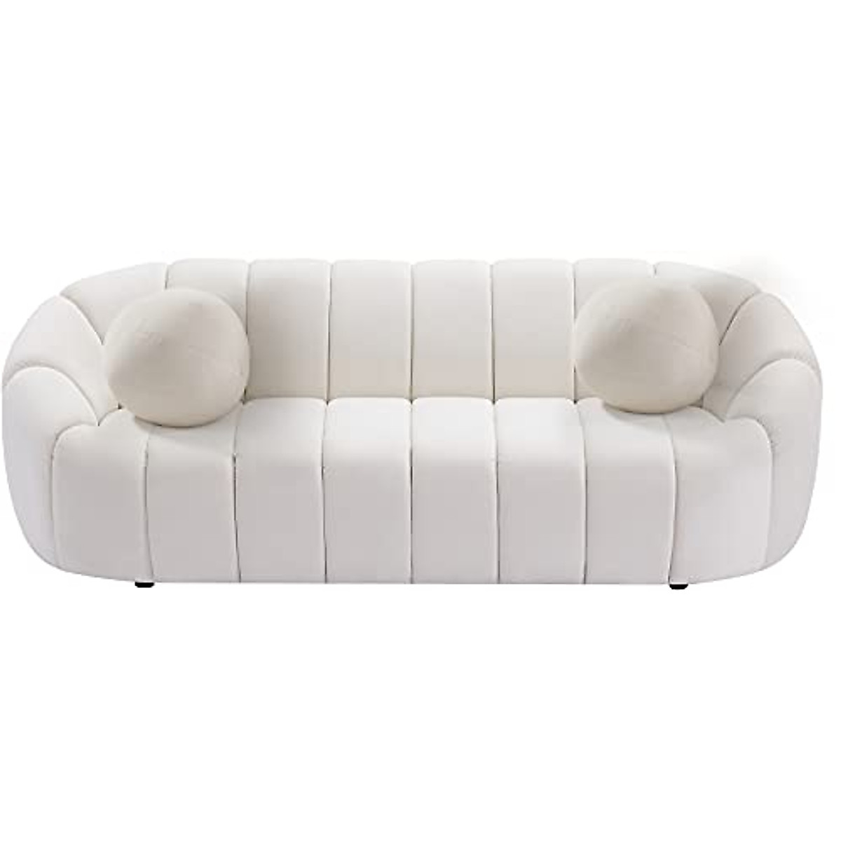Meridian Furniture 613Cream-S Elijah Collection Modern | Contemporary Velvet Upholstered Sofa with Deep Channel Tufting
