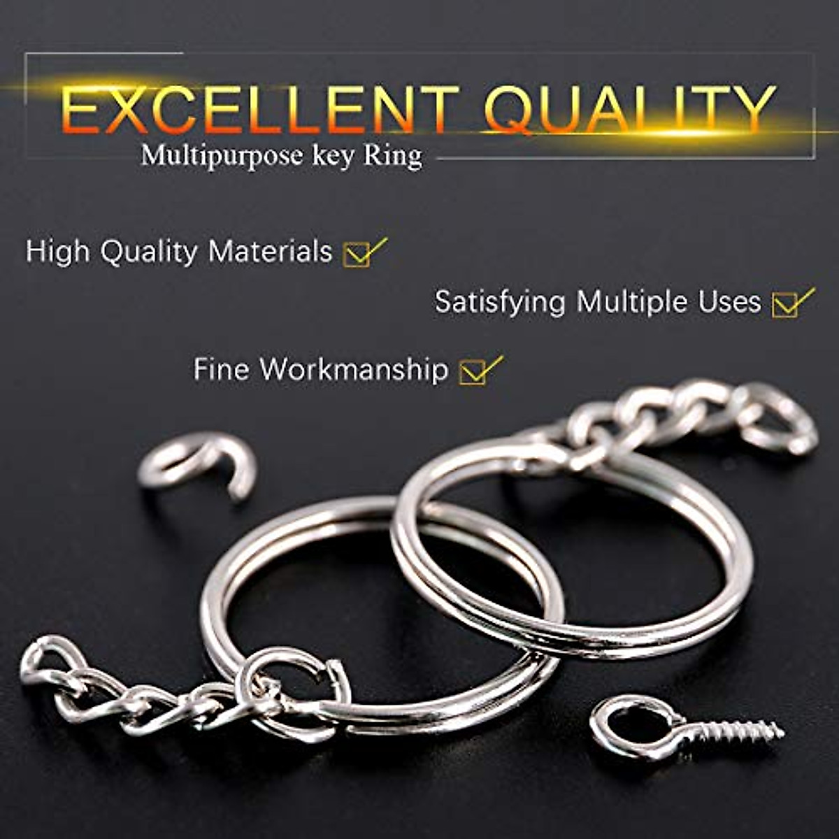 Swpeet 450Pcs 1" 25mm Sliver Key Chain Rings Kit, Including 150Pcs Keychain Rings with Chain and 150Pcs Jump Ring with 150Pcs Screw Eye Pins Bulk for Jewelry Findings Making (Sliver)