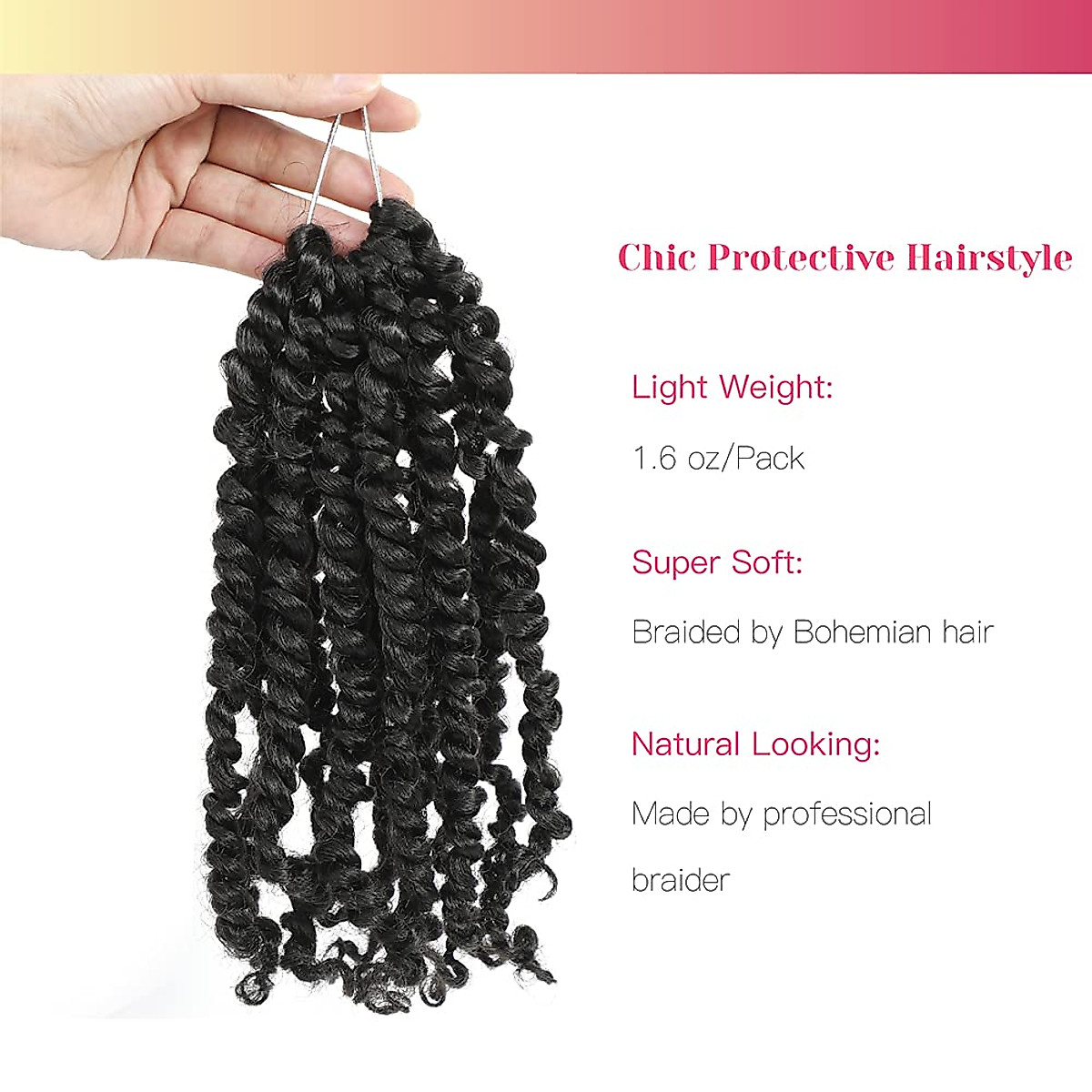 The BOHOBABE Crochet Passion Twist Hair Pretwisted 10 Inch Short Pre-looped Passion Twist Crochet Braiding Hair 8 Packs Natural Black Women Crochet Braids (1B)