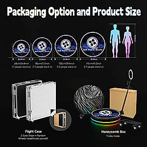 YCKJNB 360 Photo Booth 39.4" Machine with Flight Case,5 People Stand,Free Custom Logo with Extra Replacement Accessories,Software APP Control, Rotating Platform Auto Slow Motion Spinner Camera Booth