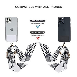 LAVAVIK Phone Lanyard Silk Scarf Upscale Chain Wrist Strap Keychain Wallet Lanyard With 2 Tether Tab Compatible with all Smartphone Cases White