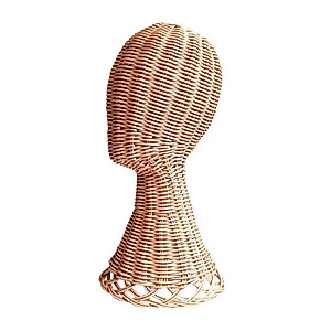 Generic Mannequin Head Hat Display Stand Professional Tall Rattan Hat Rack Wig Stand for Hairpieces Headsets Headphones Barber Salon Shop