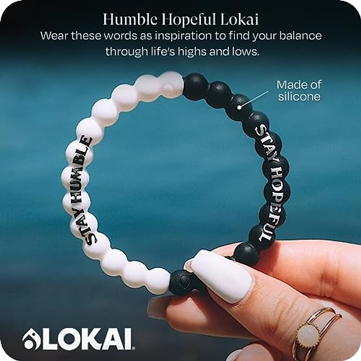 Lokai Silicone Beaded Bracelet for Women & Men, Humble Hopeful Collection - Extra Large, 7.5 Inch Circumference - Silicone Jewelry Fashion Bracelet Slides-On for Comfortable Fit