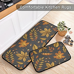 Emelivor Autumn Fall Kitchen Mat Set of 2 Anti-Fatigue Kitchen Rug Set Non Slip Cushioned Heavy Duty Memory Foam Kitchen Rugs and Mats Comfort Mat for Farmhouse Doormat Laundry