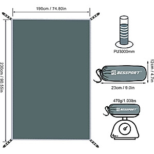 Bessport Tent Footprint for 1-2-3 Person Tent Waterproof Camping Tarp with Drawstring Carrying Bag for Picnic, Hiking and Other Outdoor Activities (3 Person)