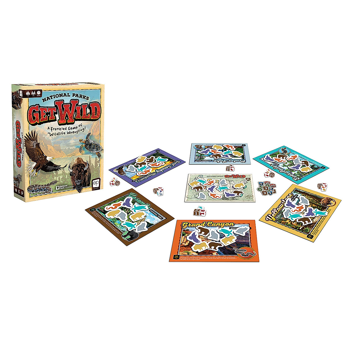 USAOPOLY National Parks Get Wild | Quick-Rolling Dice Game Featuring Iconic National Park Locations | Great Kids Game & Family Board Game