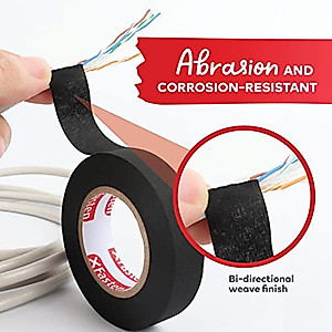 XFasten Wire Harness Tape, 3/4-Inch by 50-Foot (5-Pack), High Temp Wiring Loom Harness Self-Adhesive Felt Cloth Electrical Tape for Automotive Engine and Electrical Wiring