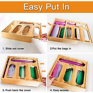 CNL DESIGNS INC. Bamboo Ziplock Bag Organizer for Drawer, Food Storage Organizer, Sandwich Bag Organizer for Kitchen, Compatible with Gallon, Quart, Sandwich & Variety Snack Size Bags.