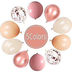 Blush Dusty Pink Balloons, 60Pcs Retro Pink Rose Gold Balloon, 12Inch Metallic Confetti Rose Gold Cream Nude Balloon for Girls Birthday Bridal Baby Shower Wedding Boho Party Decoration