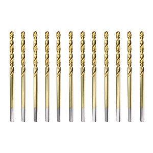uxcell High Speed Steel Straight Shank Twist Drill Bit Fully Ground Titanium Coated 2.1mm Drill Diameter 49mm Total Length 25mm Drill Bit Length 12 Pcs