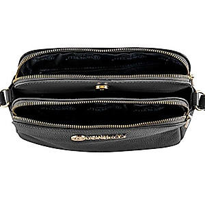 Baroncelli Crossbody Bag Made in Italy with Long Stripe Genuine Italian Soft Leather Black
