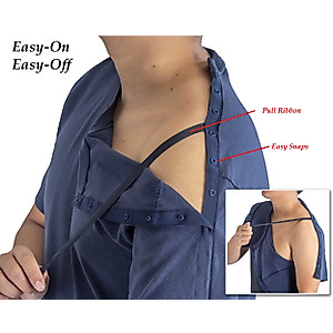 Post Shoulder Surgery Shirt w/Snaps for Easier Dressing (Right, Medium, Navy)