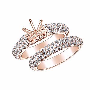 (2.5 Cttw) Round Shape White Natural Diamond Semi Mount Engagement Wedding Ring Set in 14k Solid Rose Gold Ring Size-7.5