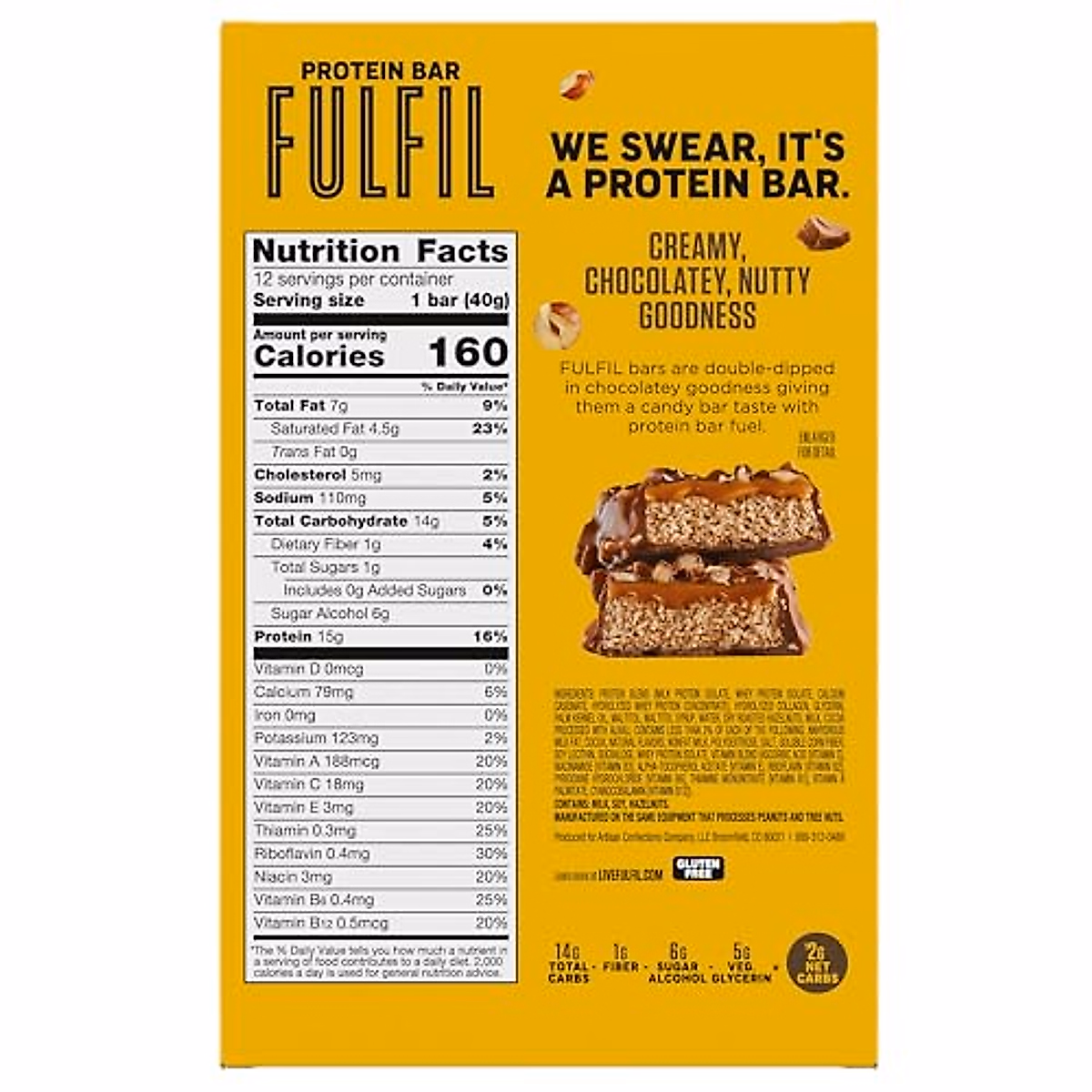 FULFIL Protein Snack Bars, Chocolate Hazelnut, 15g Protein, Pantry Staples, 12 Count