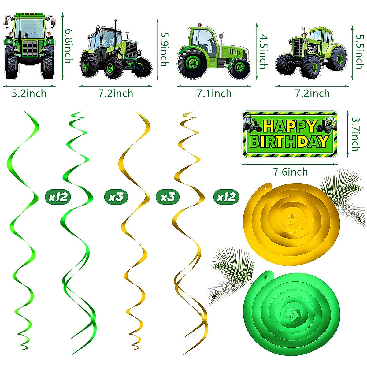 30 Pieces Tractor Party Supplies Tractor Birthday Decorations Green Tractor Hanging Swirls Tractor Time Hanging Favors Party Decorations for Tractor Green Theme Birthday Baby Shower 5 Styles