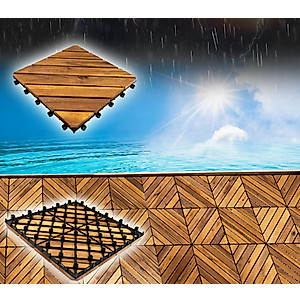 YAMAZING 12”x12” Solid Wood Interlocking Flooring Tiles (Pack of 9), Acacia Hardwood Deck Tiles,Floor Tiles for Both Indoor & Outdoor Use, Waterproof All Weather