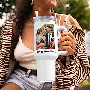 Custom 40oz Tumblers with Handle Personalized with Name Photo Text Logo Travel Cup Customized Christams Fathers Mothers Day Gifts For Mom Dad Friends, Green