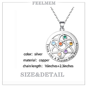 FEELMEM Atomic Science Necklace Chemist Gift Atom Chemistry Science Symbol Necklace for Scientist Physicist Graduation Gift