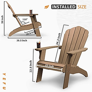 YEFU Oversized Plastic Adirondack Chair with Cup-Holder (Large Dual-Purpose), Weather Resistant, Poly Lumber Outdoor Chairs Duty Rating Widely Used in Patio, Lawn, Outside, Deck, Garden Chairs-Teak