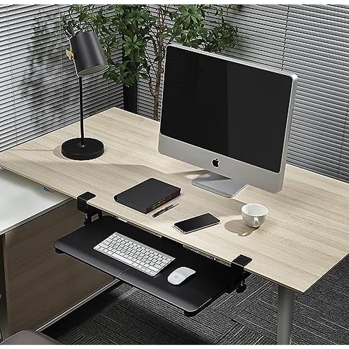 VONDETYR Clamp-on Rotating Computer Keyboard and Mouse Tray, Slide Out with Sturdy C-Clamp Mount,Ergonomic Typing, Black