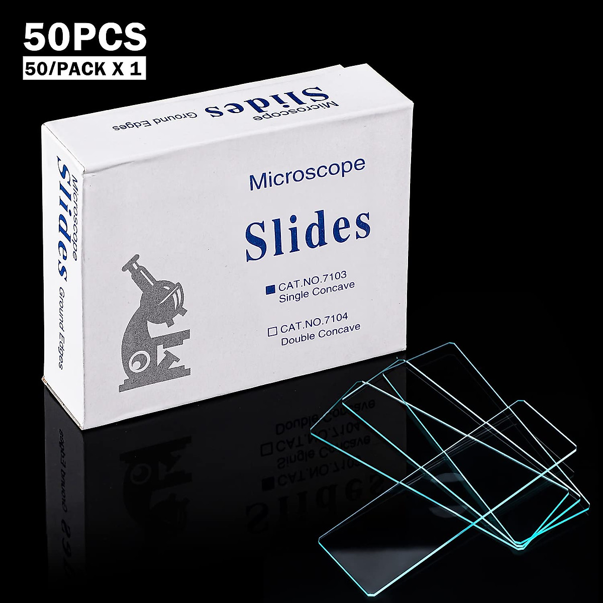 Microscope Slides Concave, Single concave 50pcs Glass Slide with Single Depression for Wet Specimen, Lab Sample Observe, Gift for Kids