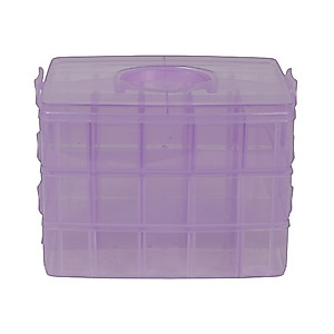 Everything Mary Stackable Storage Container, Purple - Portable Organizers with 30 Compartments - Three Tier Plastic Box with Handle