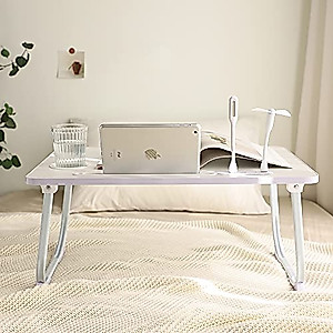 Rectangular Desktop Laptop Bed Desk,Bed Tray Table with 4 USB Port, Computer Laptop Stand for Port/Cup Holder/Storage Drawer,for Bed /Couch /Sofa Working, Reading (White)