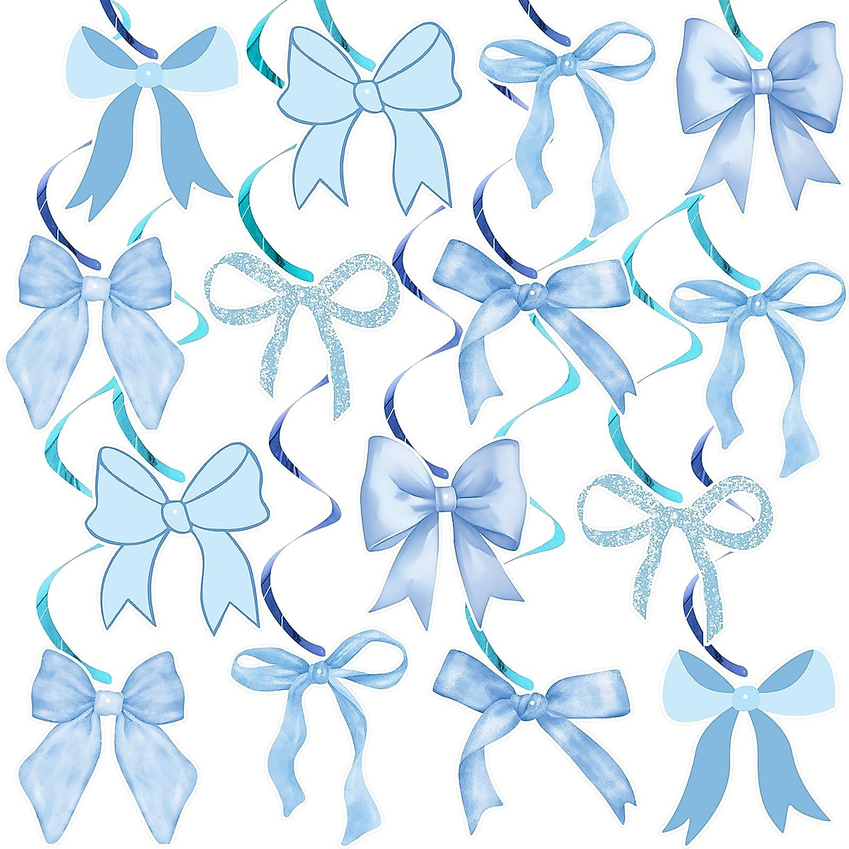 Bow Birthday Party Hanging Swirls Decorations, Coquette Birthday Decorations Blue Bow Party Decorations for Baby Shower Bridal Bachelorette Wedding Party Decor