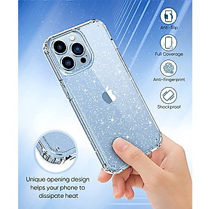 MIODIK for iPhone 13 Pro Case Clear Glitter, with Screen Protector + Camera Lens Protector, [Non-Yellowing] Crystal Women Girls Protective Shockproof Phone Case 6.1 inch - Sparkle Clear