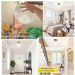 Gold Semi Flush Mount Ceiling Light Fixture,Hallway Light Fixtures,Industrial Close to Ceiling Light,Globe Glass Ceiling Light Fixture,Vintage Ceiling Lamp,Farmhouse Light for Bathroom Entryway