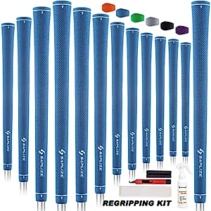 SAPLIZE Rubber Golf Grips, 13 Grips with Complete Regripping Kit, Standard Size, Golf Club Grip, Blue