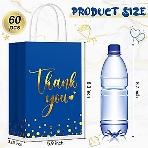 PerKoop 60 Pcs Thank You Gift Bags Bulk Paper Gold Thank You Wedding Bags with Handle for Business, Shopping, Wedding, Baby Shower, Party Favors (Royal Blue)