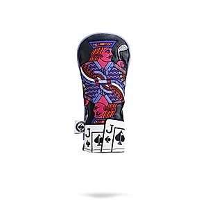 Pins & Aces Royal Flush Head Cover - Premium, Hand-Made Leather Headcover - Ace of Spades & Magnetic Closure, Tour Quality Golf Club Cover - Style and Customize Your Golf Bag Hybrid (Black)